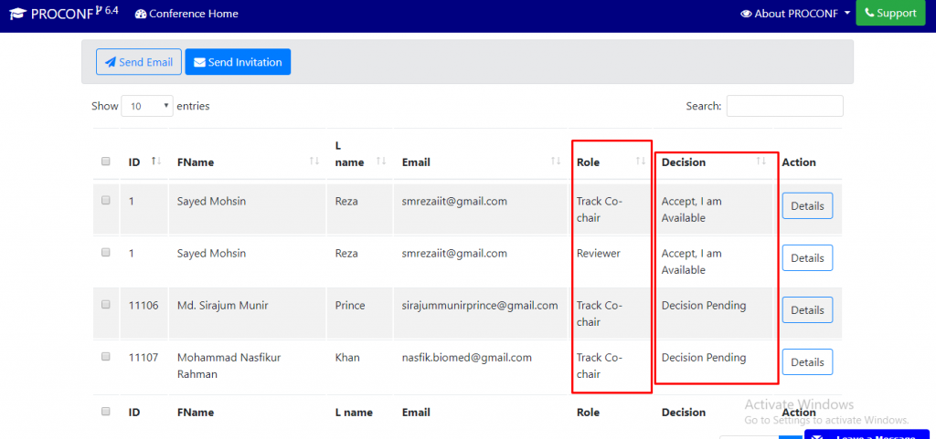How to see list of committee members from Track chair and co-chair ...